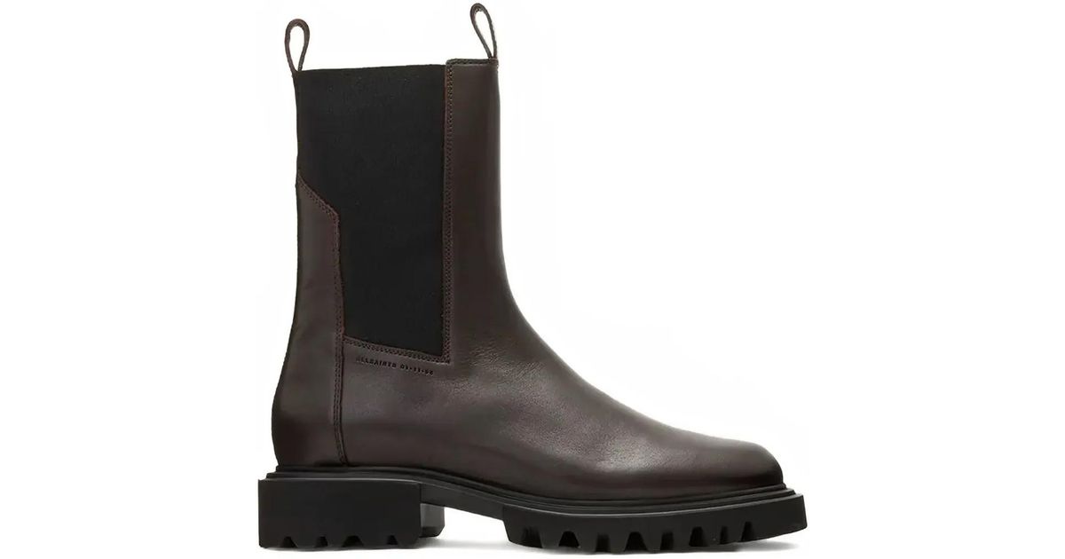AllSaints Hallie Pull-Tab Lug-Sole Boots in Black | Lyst