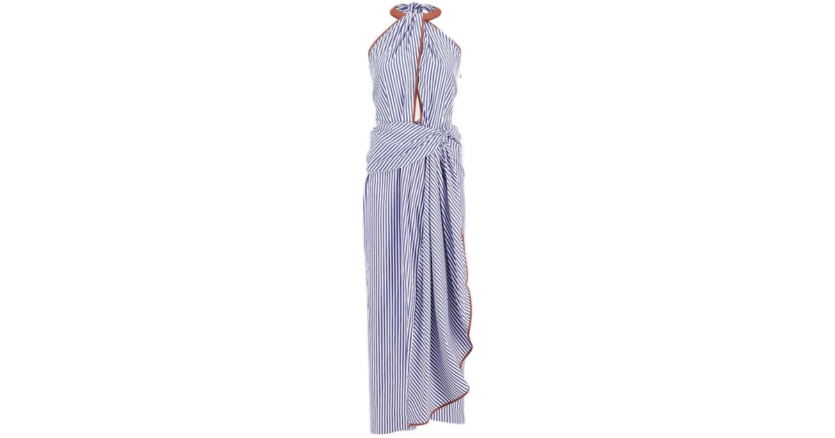 Johanna Ortiz Centro Del Cielo Striped Halter-Neck Midi Dress in Purple ...