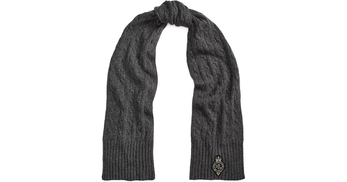 Ralph Lauren Cable-Knit Logo-Patch Scarf in Black | Lyst