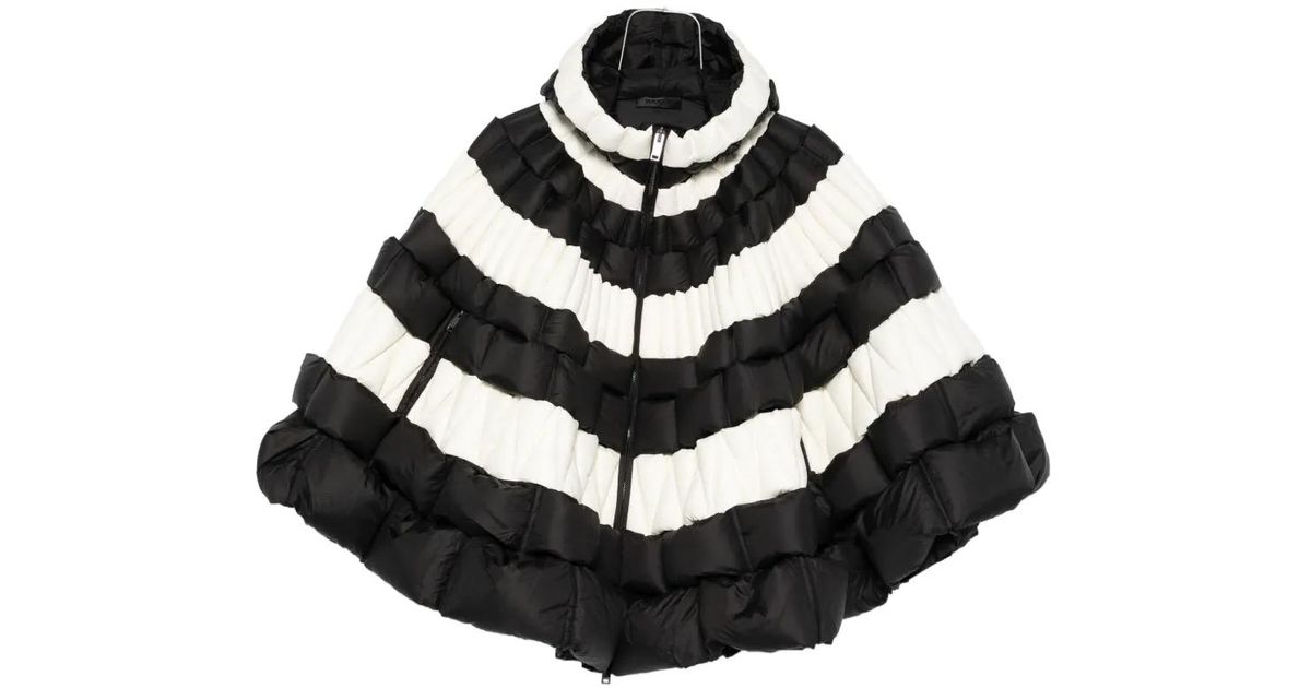 RAXXY Striped Hooded Cape in Black | Lyst UK