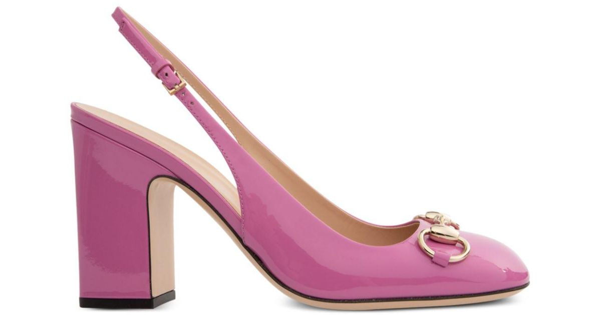 Gucci 95Mm Horsebit Leather Pumps in Pink | Lyst
