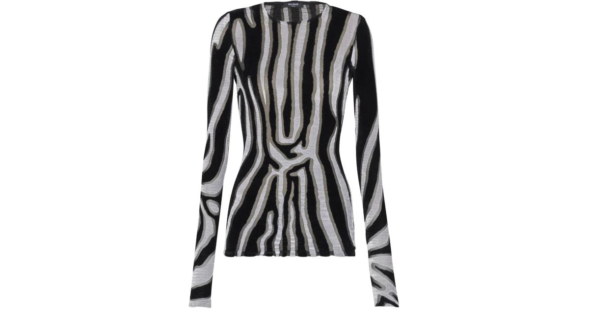 Balmain Zebra-Print Velvet Bodycon Top in Black | Lyst UK