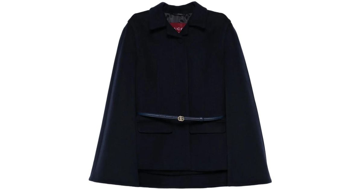 Gucci Belted Wool Cape in Blue | Lyst UK