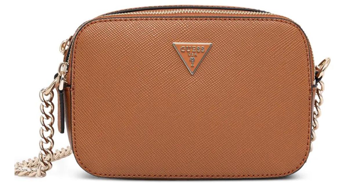 Guess Mini Noelle Zip Cross Body Bag in Brown | Lyst