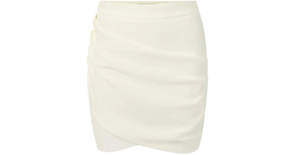 Elisabetta Franchi Draped Logo-Button Skirt in Natural | Lyst UK