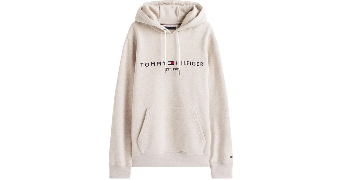 Tommy Hilfiger Logo-Embroidered Hoodie in Natural for Men | Lyst