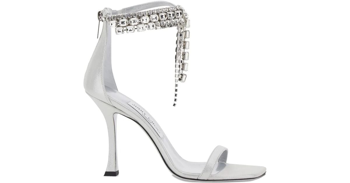 Jimmy Choo 100Mm Verity Crystal-Embellished Sandals in White | Lyst