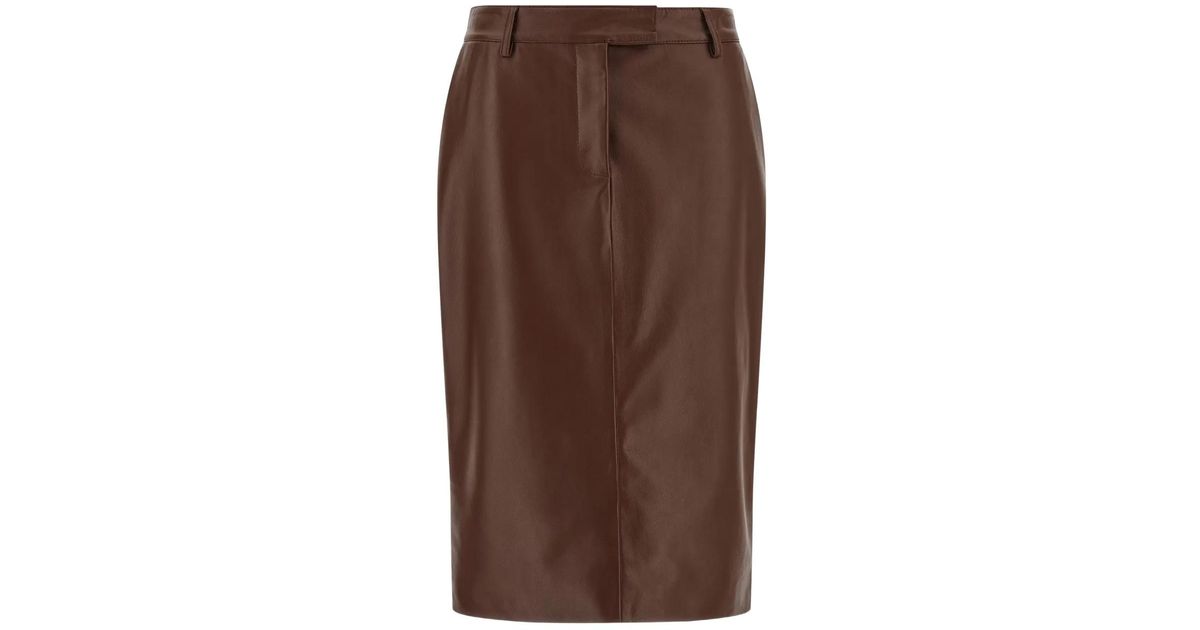 GIUSEPPE DI MORABITO Leather Pencil Skirt in Brown | Lyst UK