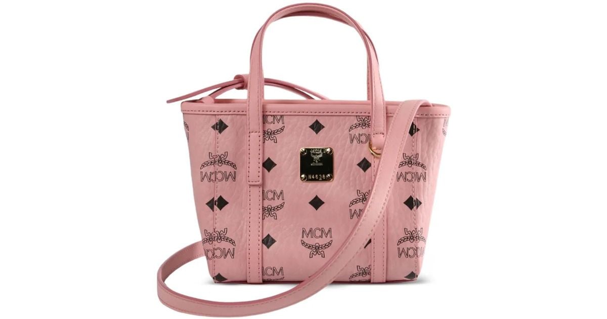MCM Monogram Logo-Plaque Tote Bag in Pink | Lyst