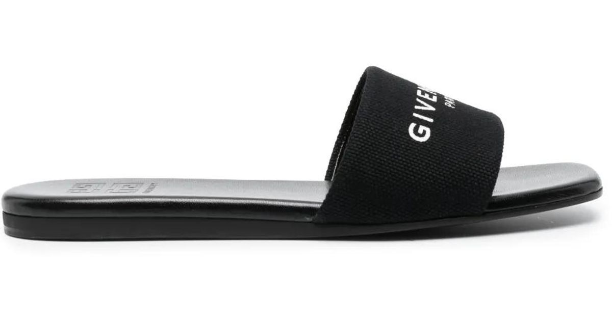 Givenchy Logo-Print Flat Slides in Black | Lyst