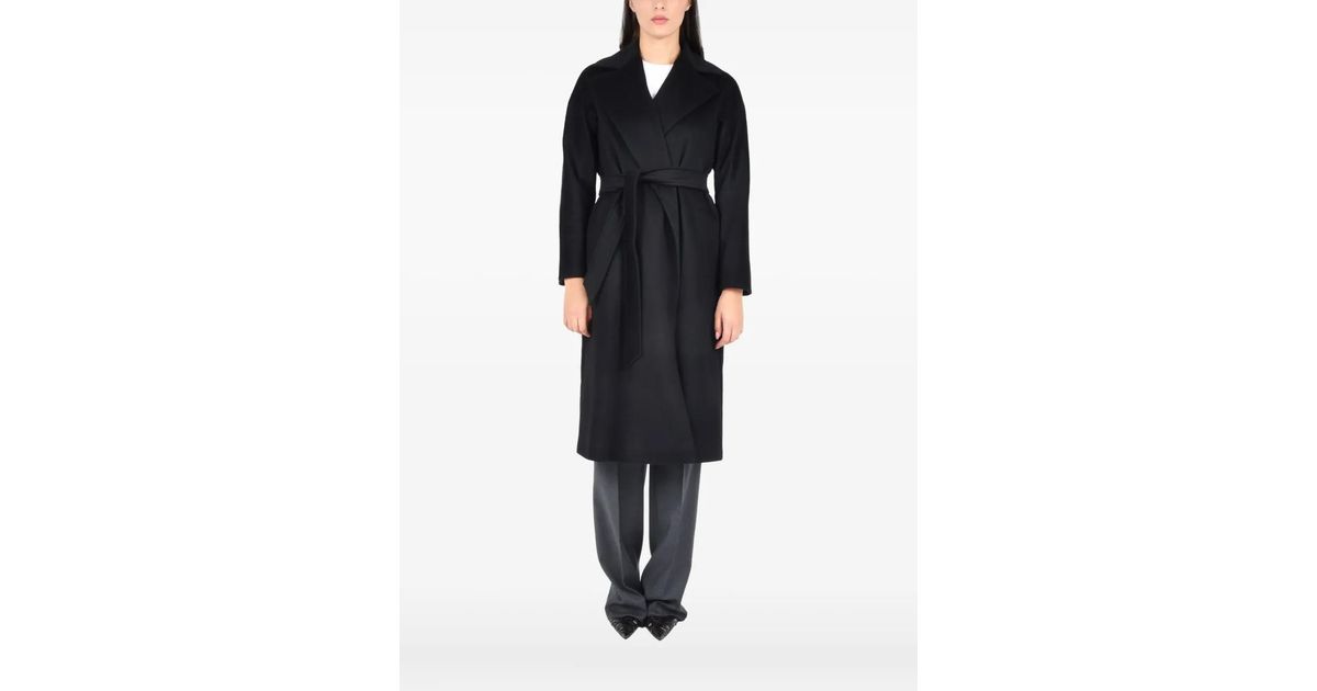 Max Mara Belted Cashmere Coat in Black | Lyst