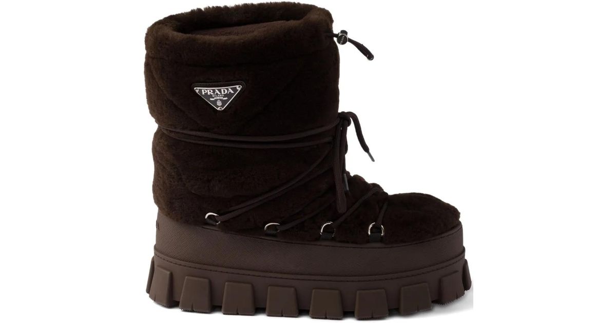 Prada Shearling Lace-Up Ski Boots in Black | Lyst UK