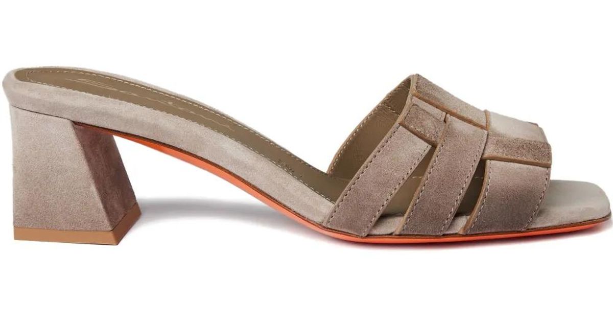 Santoni Block-Heel Leather Sandals in Brown | Lyst