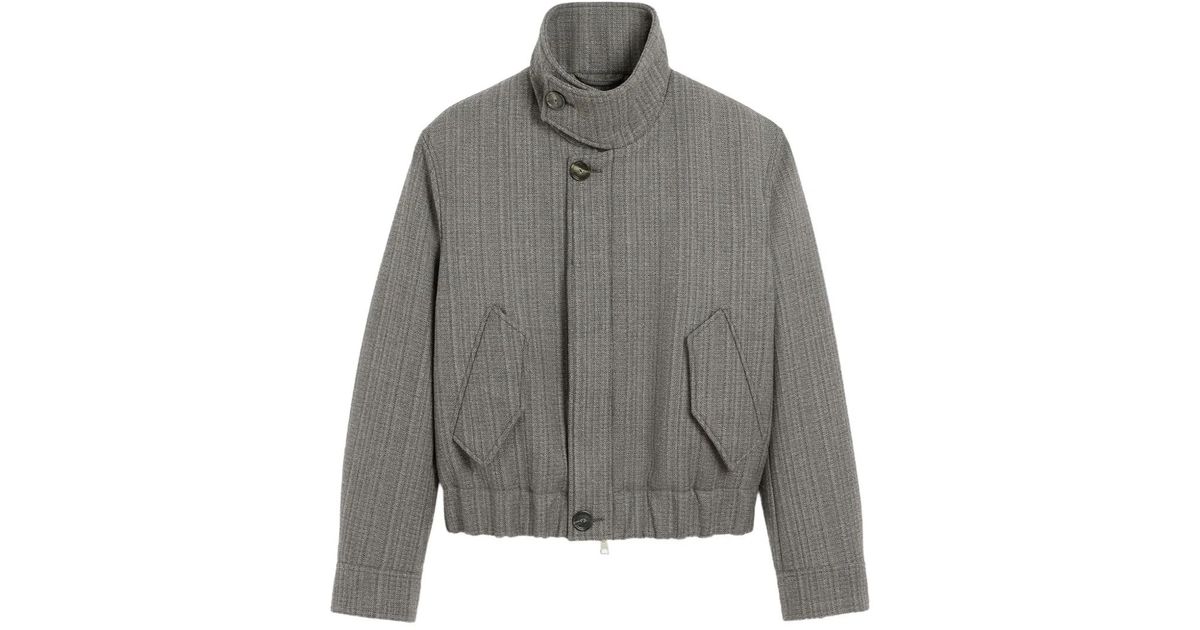 Ami Paris Herringbone Harrington Wool Jacket in Gray | Lyst