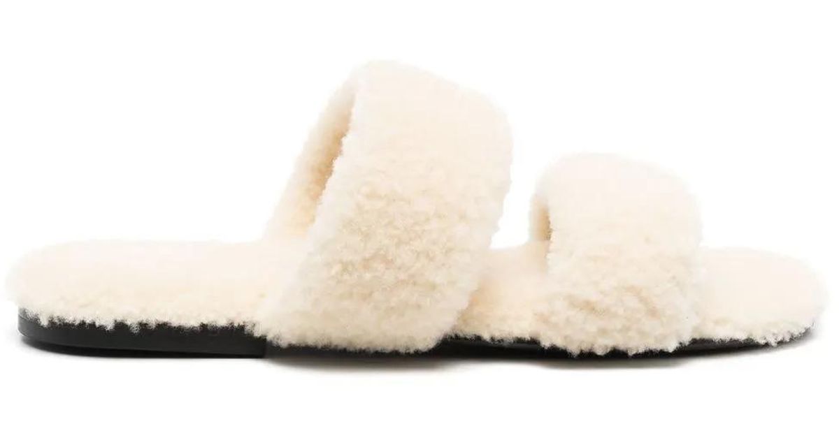 Saint Laurent Shearling Flat Slides in White for Men | Lyst