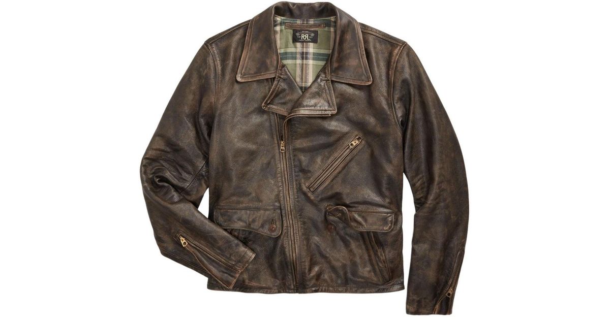RRL Leather Biker Jacket in Gray for Men | Lyst