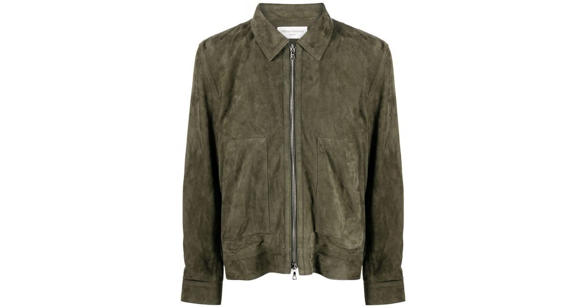 Officine Generale Rodrigo Zipped Leather Jacket in Green for Men | Lyst