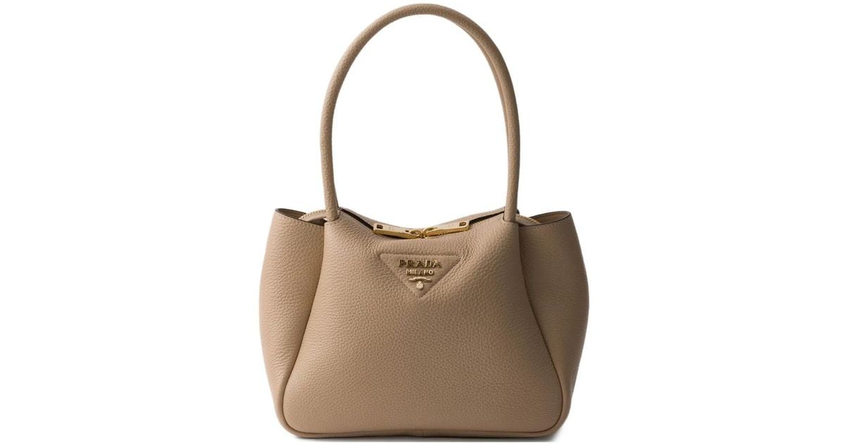 Prada Small Logo-Lettering Tote Bag in Natural | Lyst UK