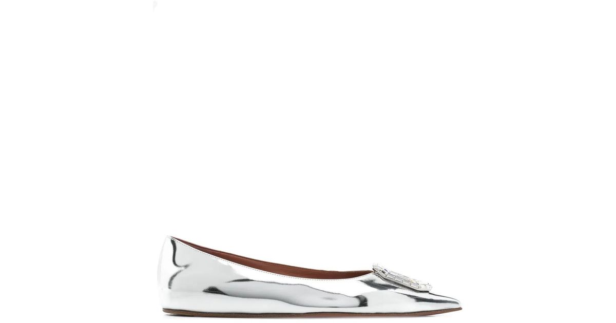 AMINA MUADDI Metallic-Leather Ballet Flats in White | Lyst