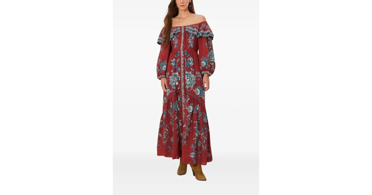 FARM Rio Off-Shoulder Maxi Dress in Red | Lyst UK