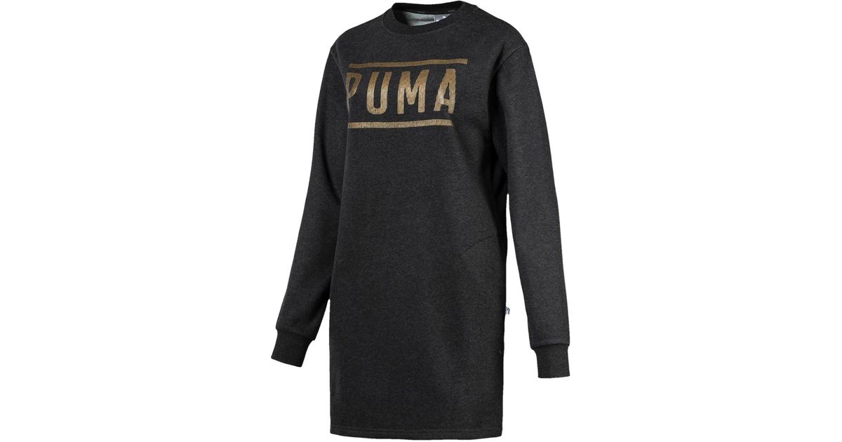 PUMA Logo Fleece Mini Dress in Black | Lyst