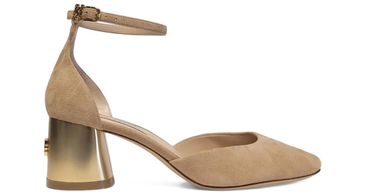 Casadei 50Mm Ankle-Strap Block-Heel Pumps in Natural | Lyst