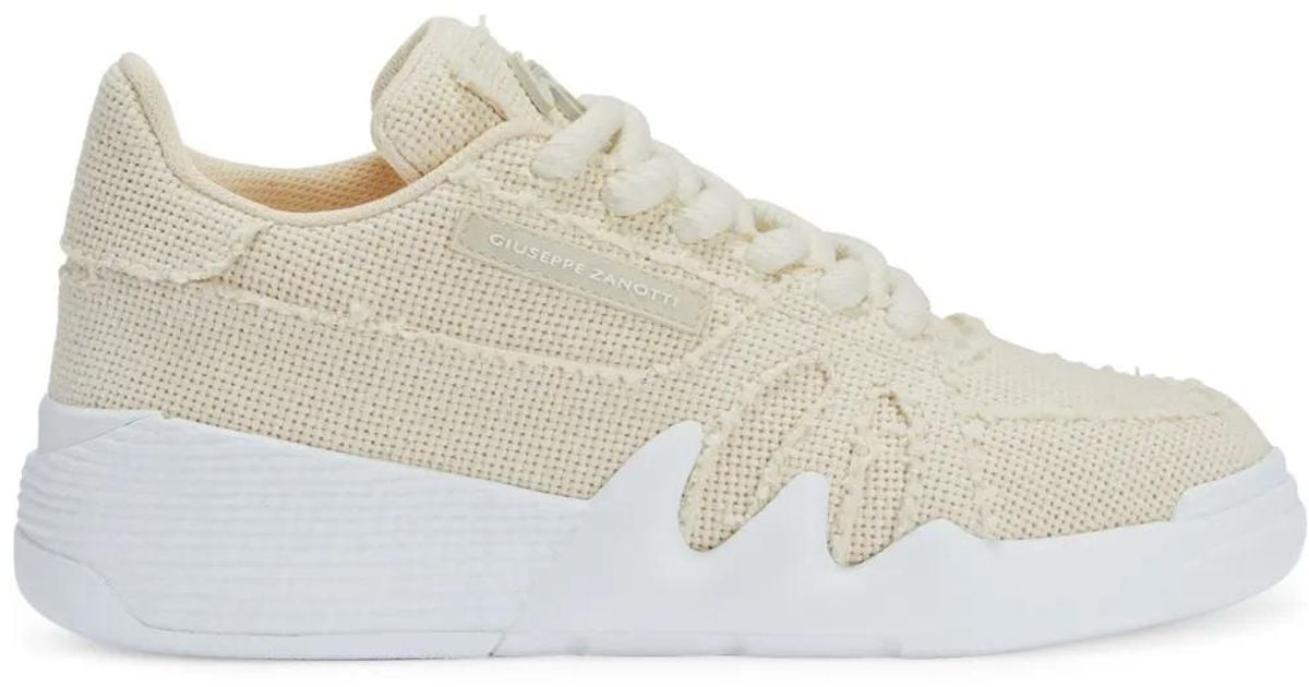 Giuseppe Zanotti Talon Frayed-Edge Lace-Up Low-Top Sneakers in White ...