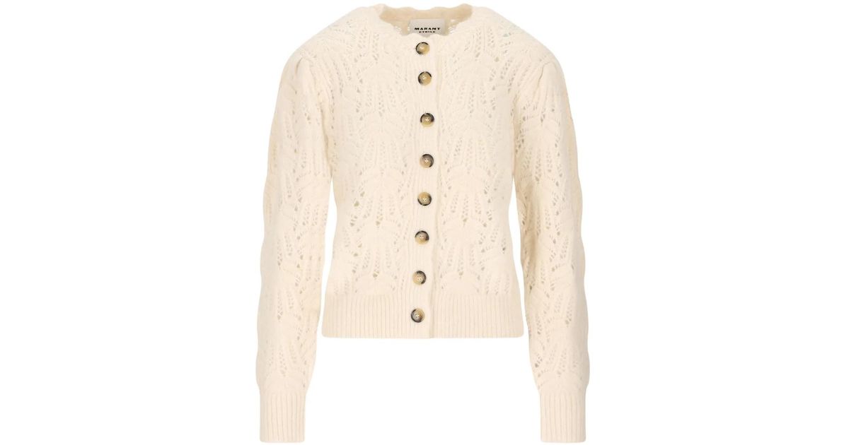 Isabel Marant Lace-Knit Cardigan With Button Details in Natural | Lyst UK