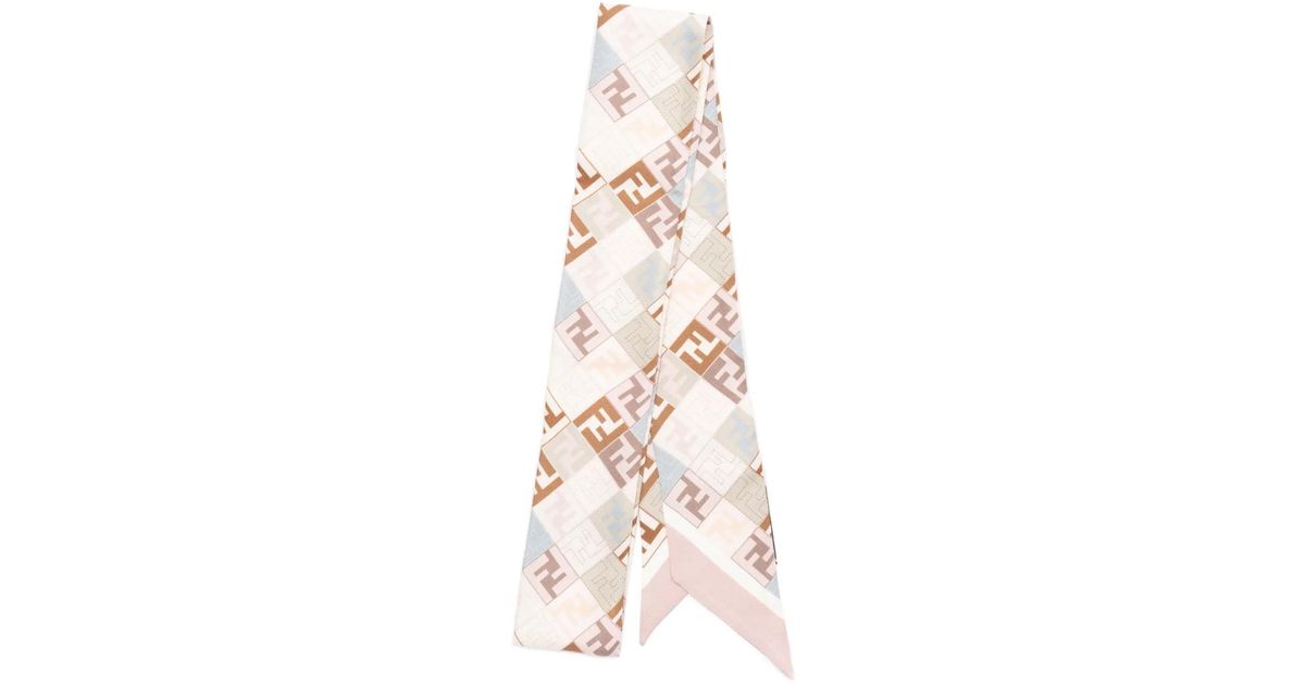 Fendi Monogram-Print Silk Scarf in White | Lyst