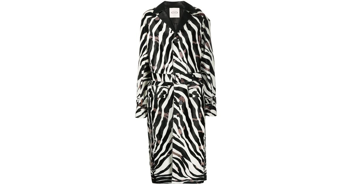 Tod's Zebra Print Calf Hair Trench Coat in Black | Lyst UK