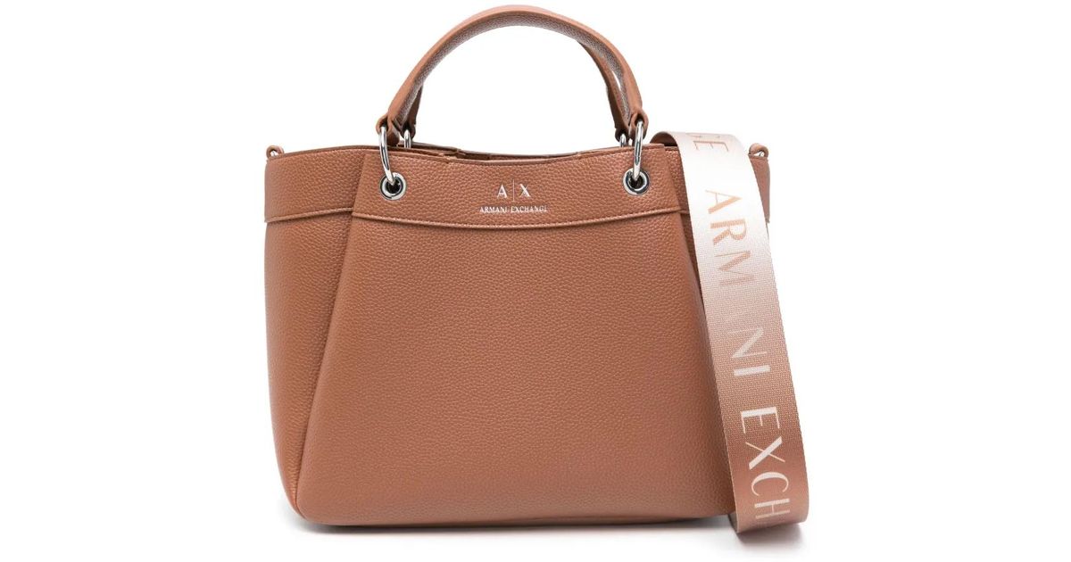 ARMANI EXCHANGE Medium Logo-Stamp Tote Bag in Brown | Lyst