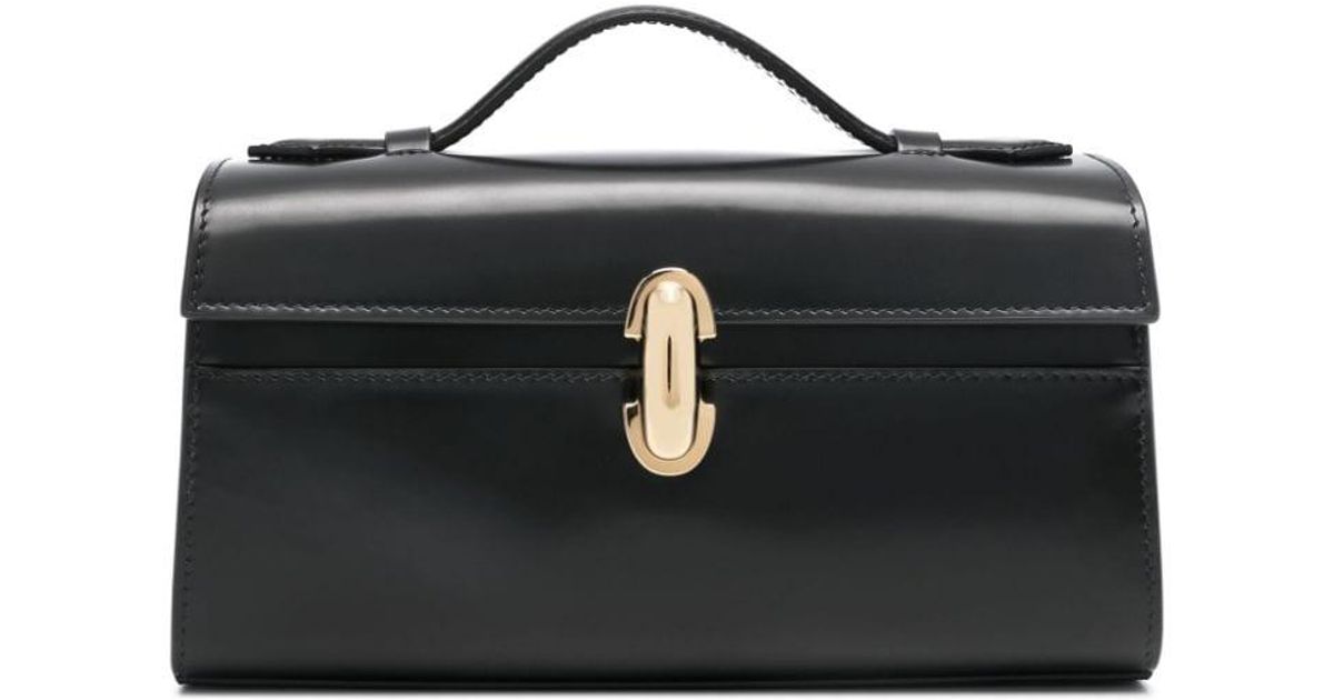 SAVETTE Smooth Leather Foldover Clutch Bag in Black | Lyst