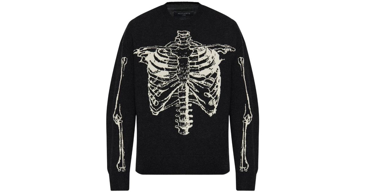 AllSaints Skelli Crew-Neck Sweater in Black for Men | Lyst