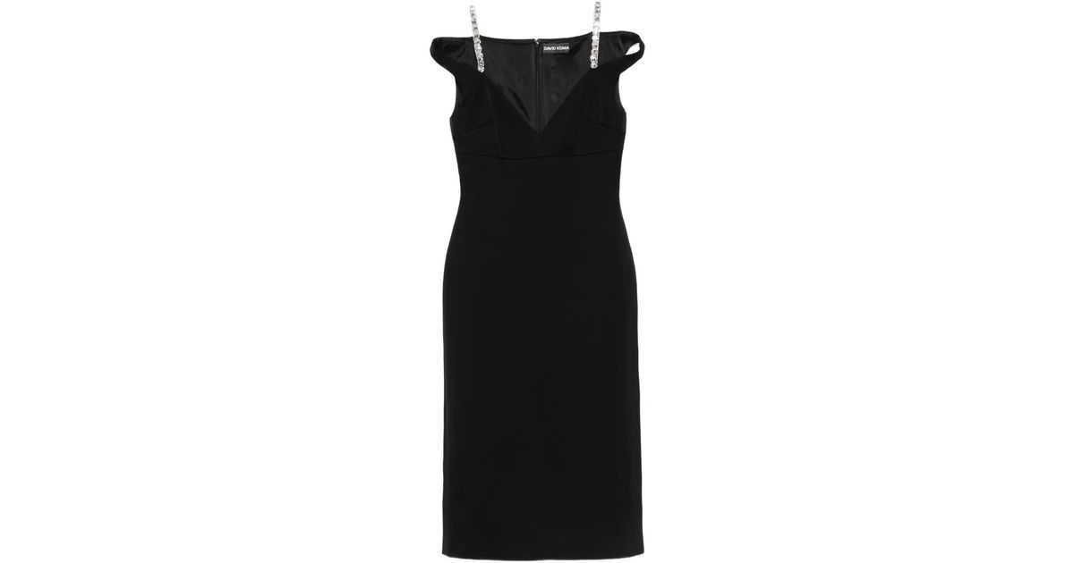 David Koma Crystal-Embellished Midi Dress in Black | Lyst UK