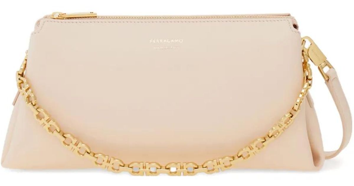 Ferragamo Embossed Logo Chain Strap Mini Bag in Natural | Lyst UK