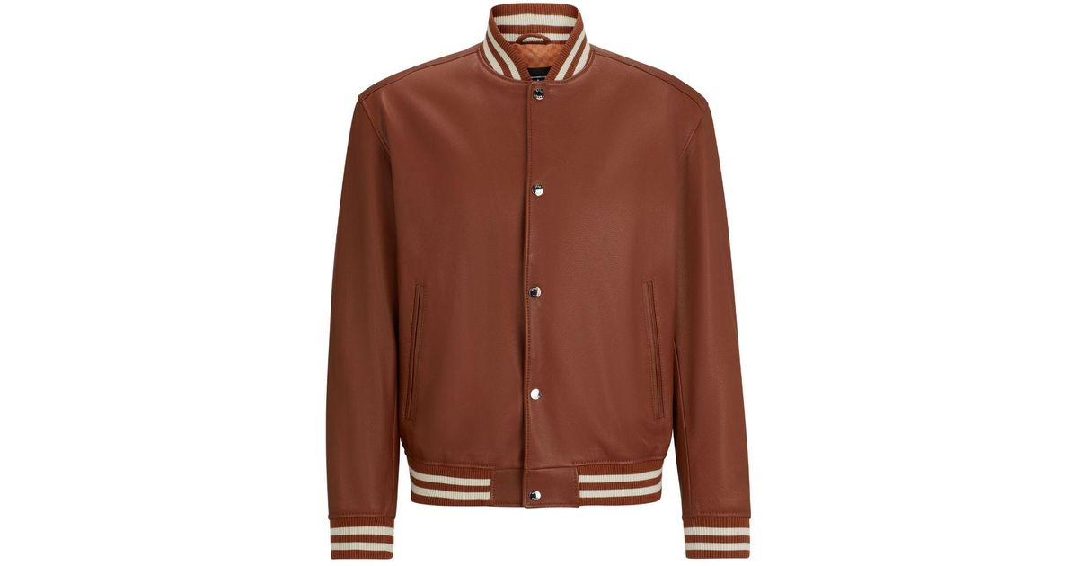 BOSS X Porsche Leather Bomber Jacket in Brown for Men | Lyst UK
