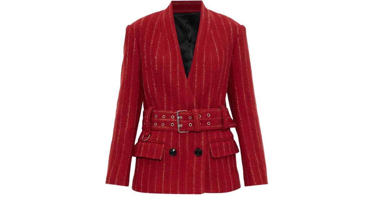 Isabel Marant Pinstripe Belted Jacket in Red | Lyst
