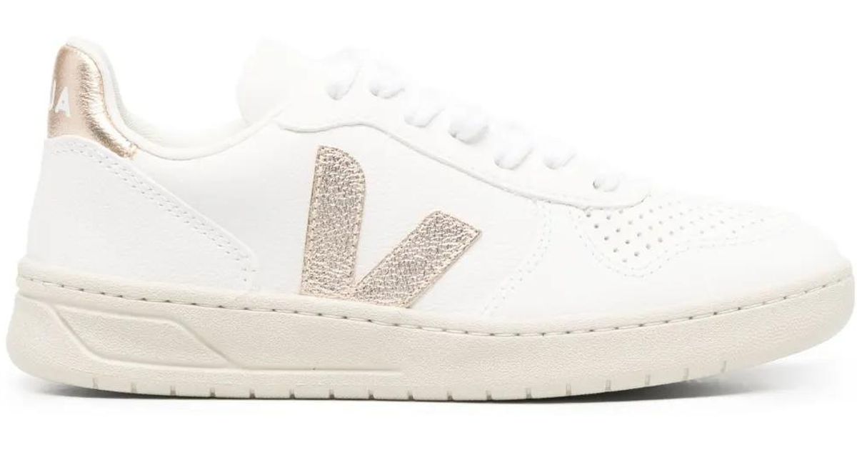 Veja V10 Metallic Leather Sneakers in White for Men | Lyst