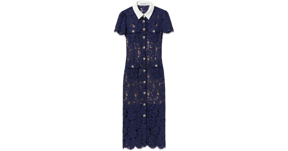 Self-Portrait Dress With Front Button Fastening in Blue | Lyst