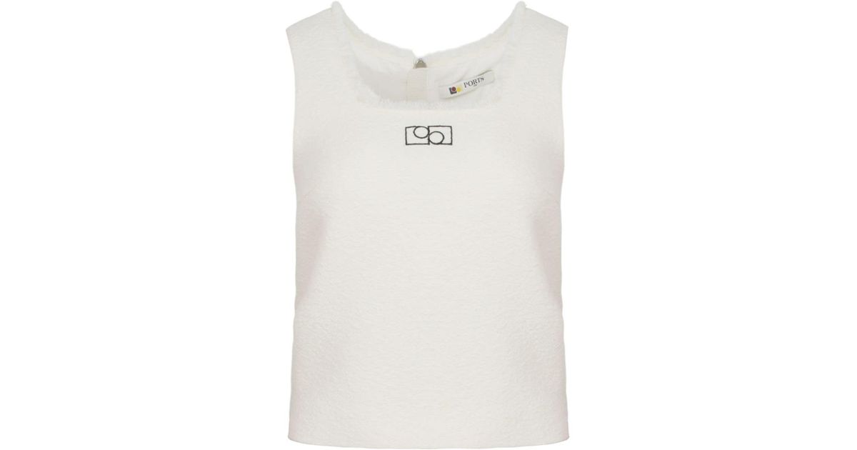 Ports 1961 Logo-Embroidered Tweed Top in White | Lyst