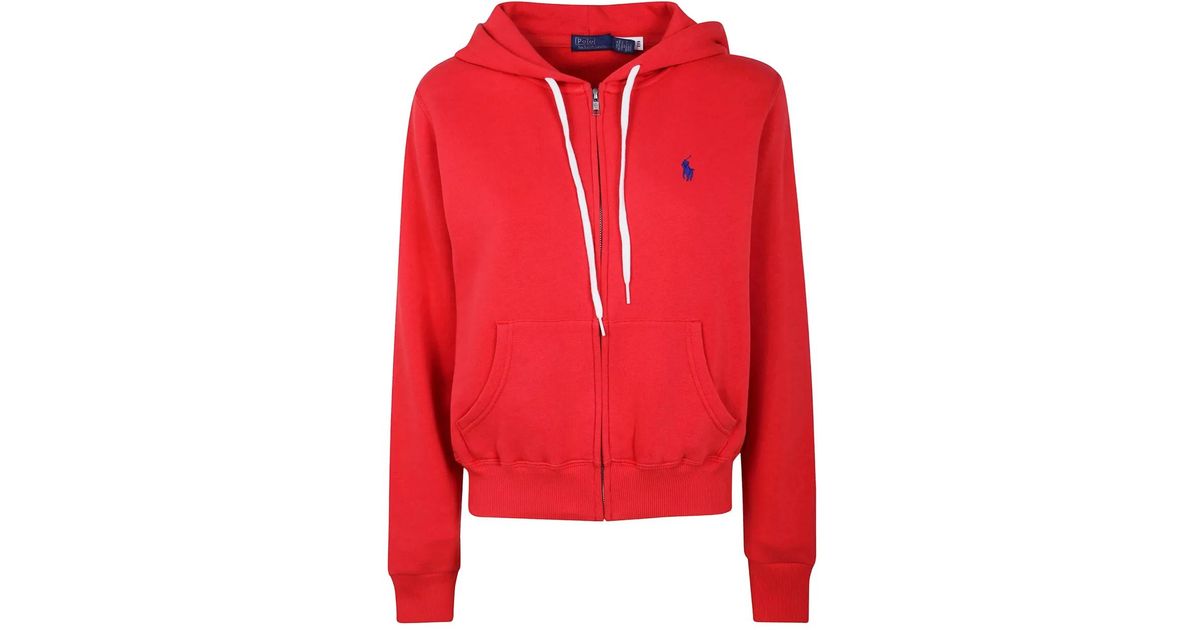 Polo Ralph Lauren Zip-Up Hoodie in Red | Lyst UK