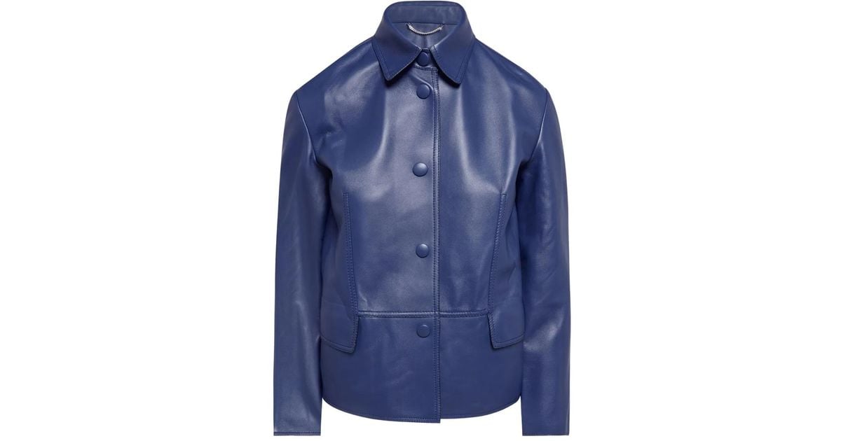 Ferragamo Leather Jacket in Blue | Lyst UK