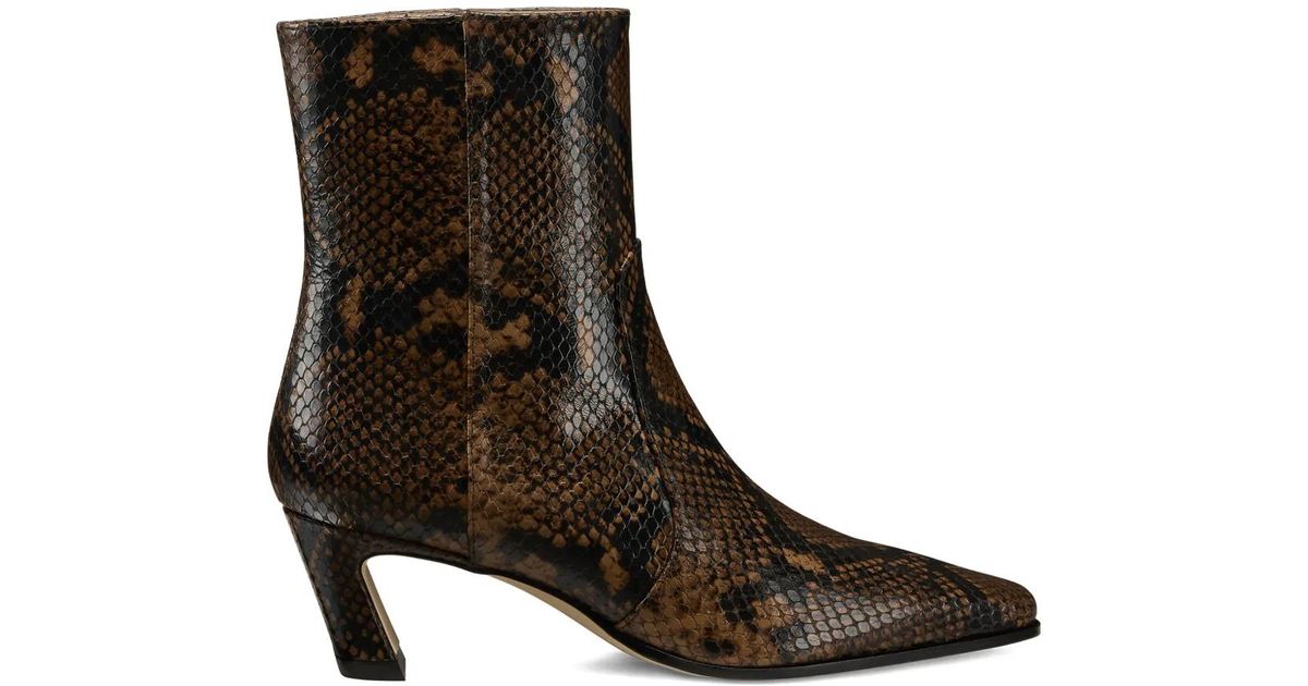 Stuart Weitzman Snakeskin Heeled Boots in Brown | Lyst