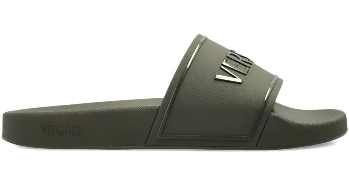 Versace Logo-Lettering Slides in Green for Men | Lyst UK