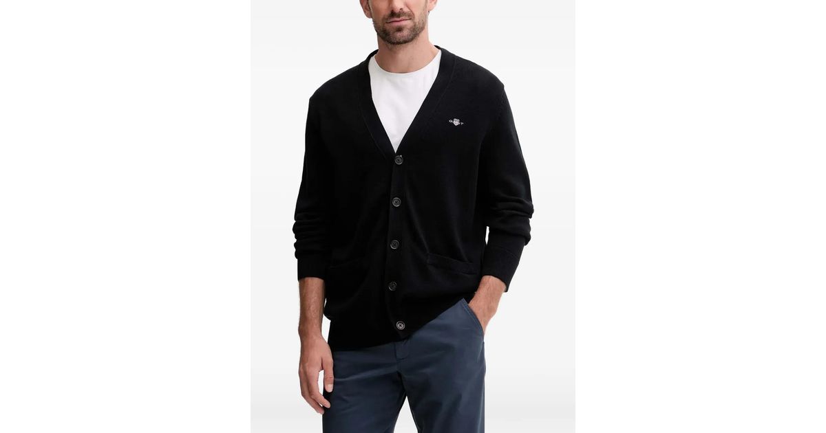 GANT Logo Button Cardigan in Black for Men | Lyst UK