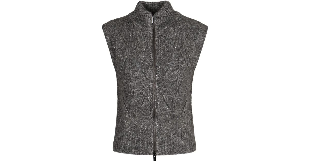 Peserico Leaf Stitch Sequin Sleeveless Vest in Grey | Lyst UK