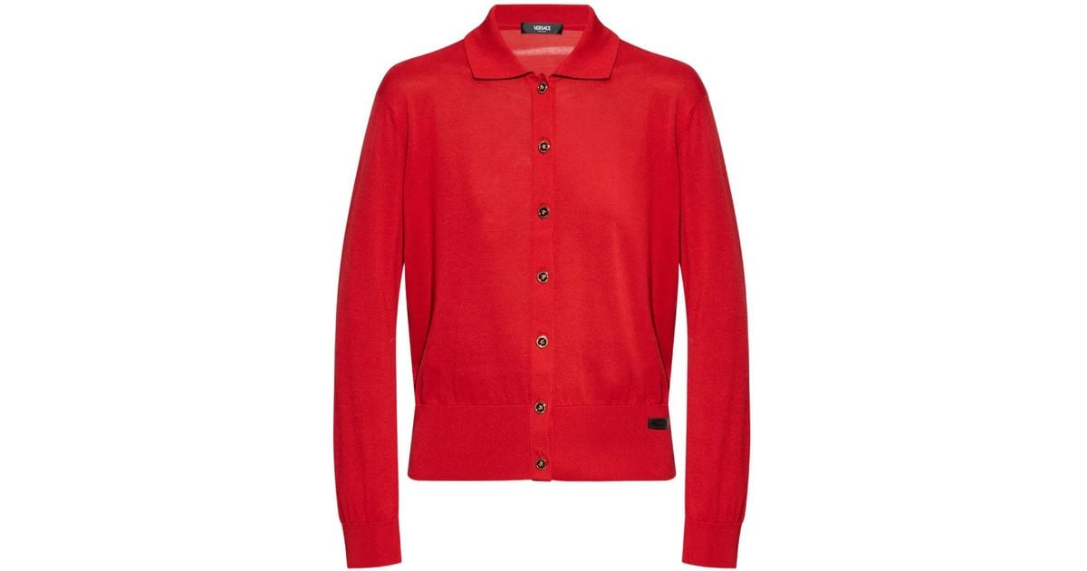 Versace Buttoned Collar Cardigan in Red | Lyst UK