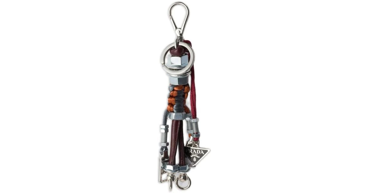 Prada Triangle Logo Robot Keyring in White | Lyst UK