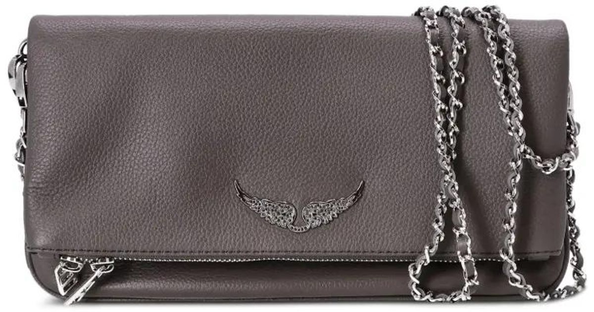 Zadig & Voltaire Logo-Plaque Leather Clutch Bag in Gray | Lyst
