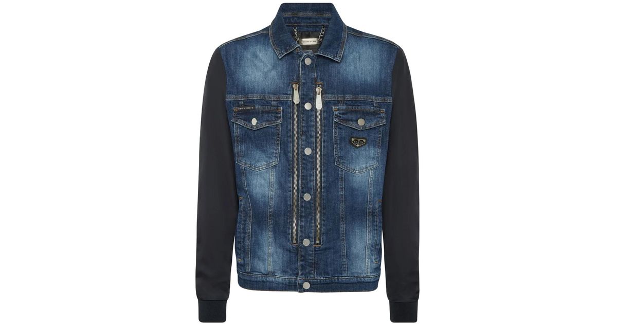Philipp Plein Double-Zip Denim Jacket in Blue for Men | Lyst